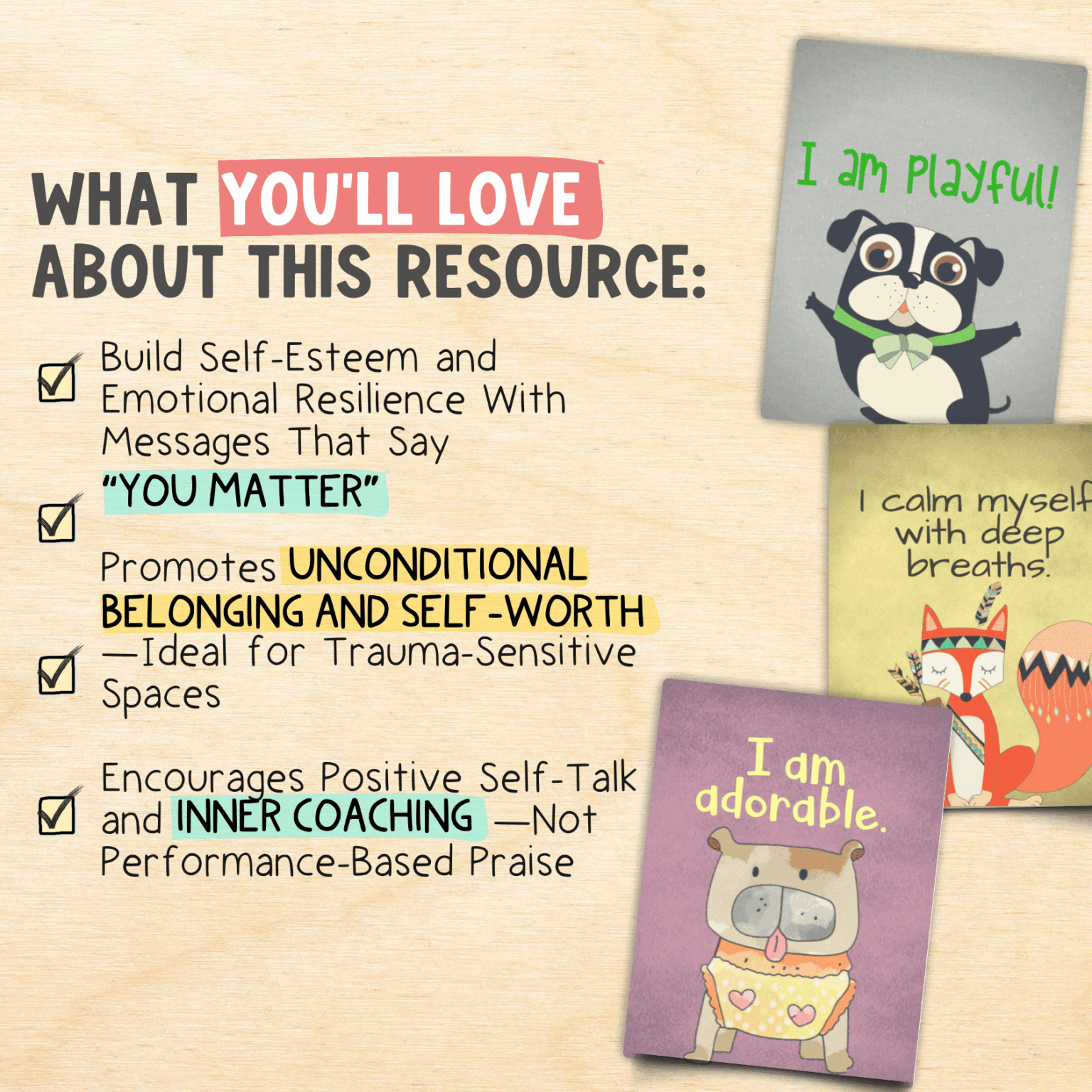 Self-Esteem and Positive Affirmation Cards - WholeHearted School Counseling
